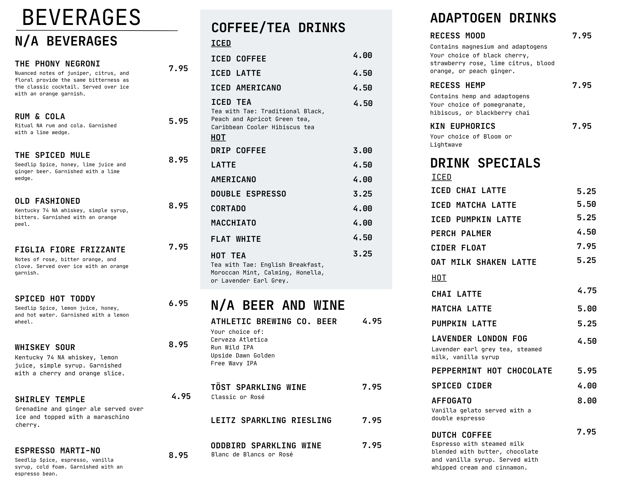 Perch Home & Company | Cafe Menu