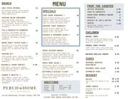 Perch Home & Company | Cafe Menu