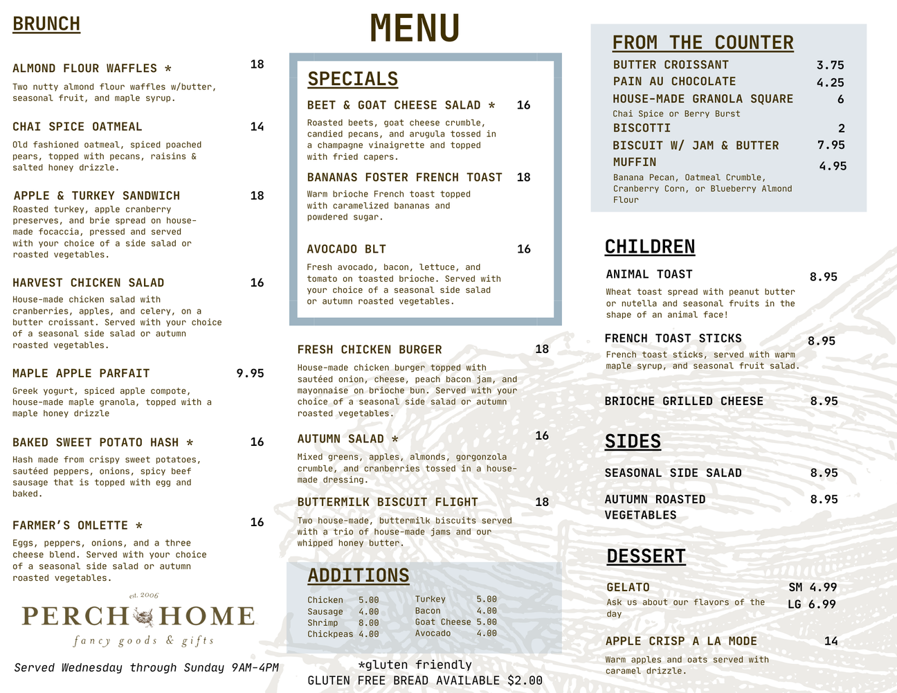 Perch Home & Company | Cafe Menu