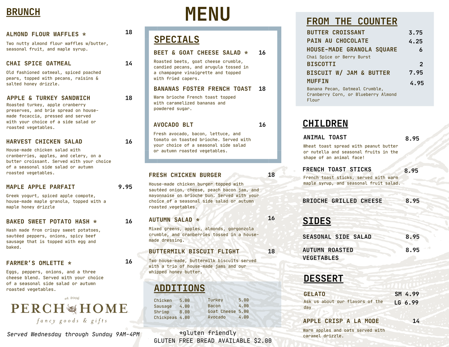 Perch Home & Company | Cafe Menu