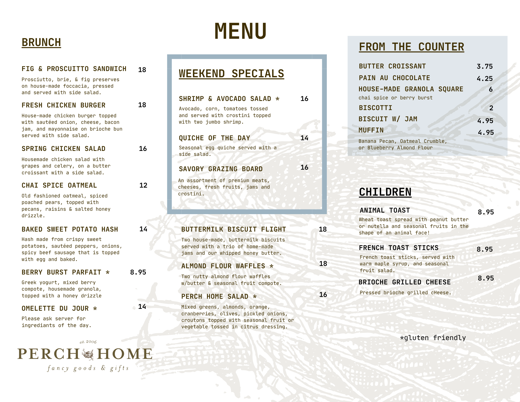 Perch Home & Company | Cafe Menu
