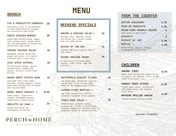 Perch Home & Company | Cafe Menu